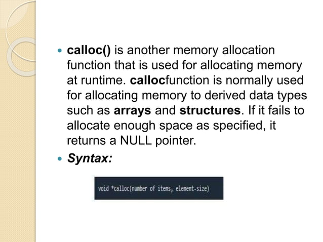 Dynamic memory allocation in c language | PPT