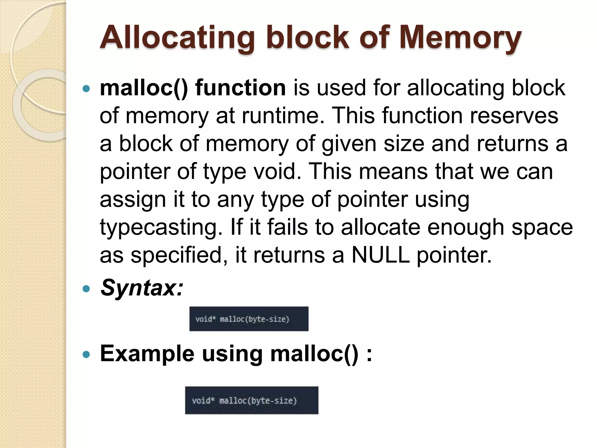 Dynamic memory allocation in c language | PPTX