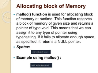 Dynamic memory allocation in c language | PPTX