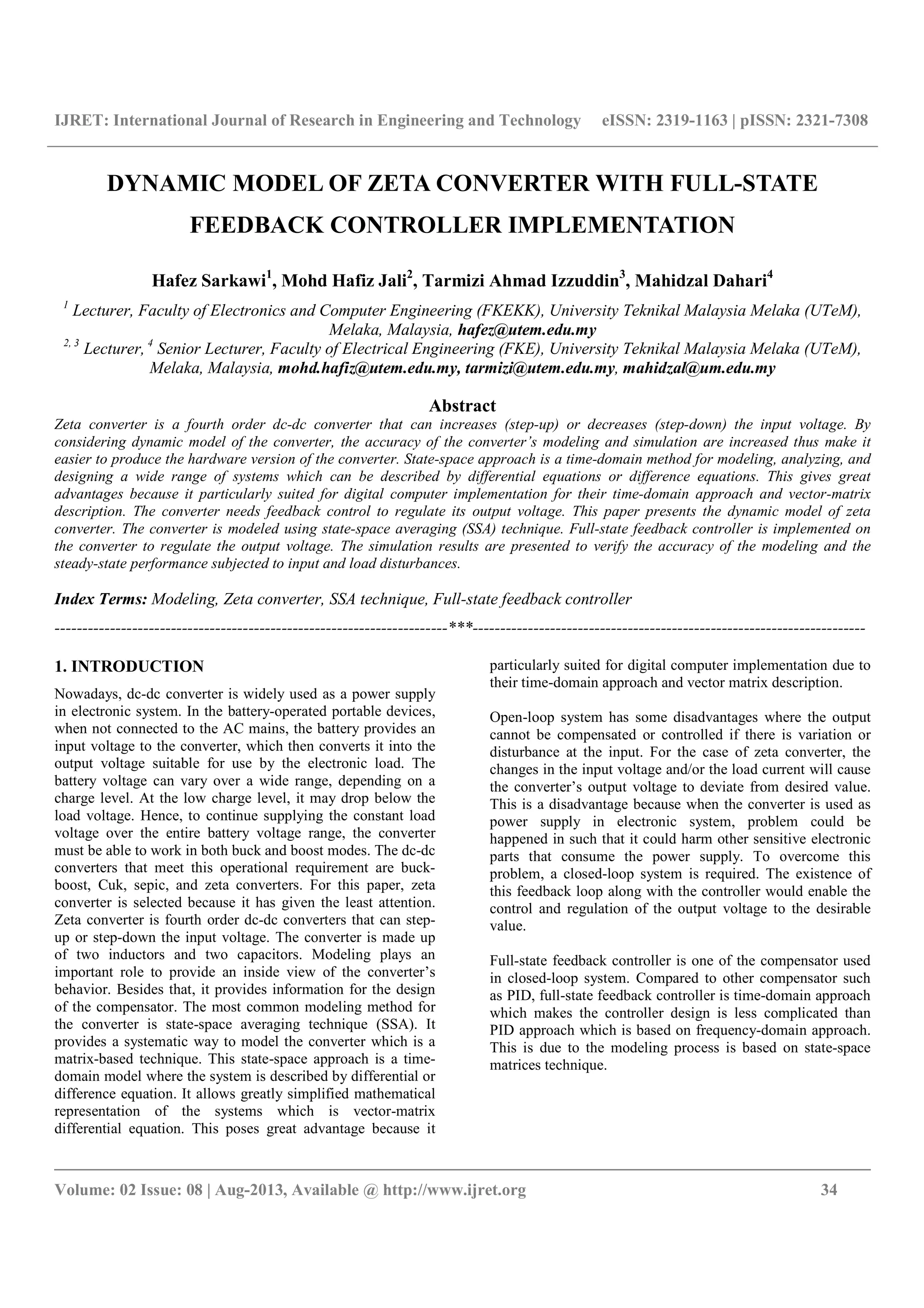 Dynamic model of zeta converter with full state | PDF