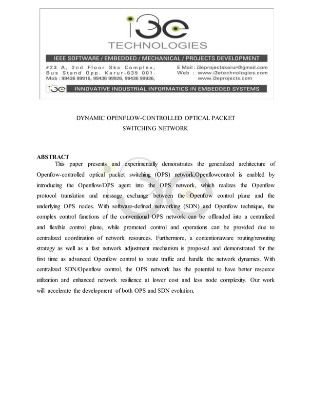 Dynamic Openflow-Controlled Optical Packet Switching Network | PDF