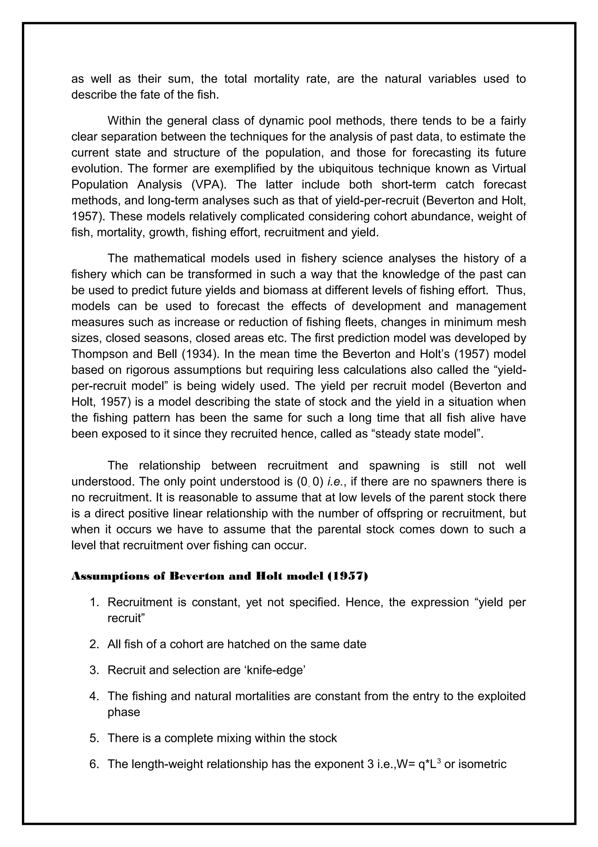 Dynamic pool model for Fish stock Assessment, | DOC