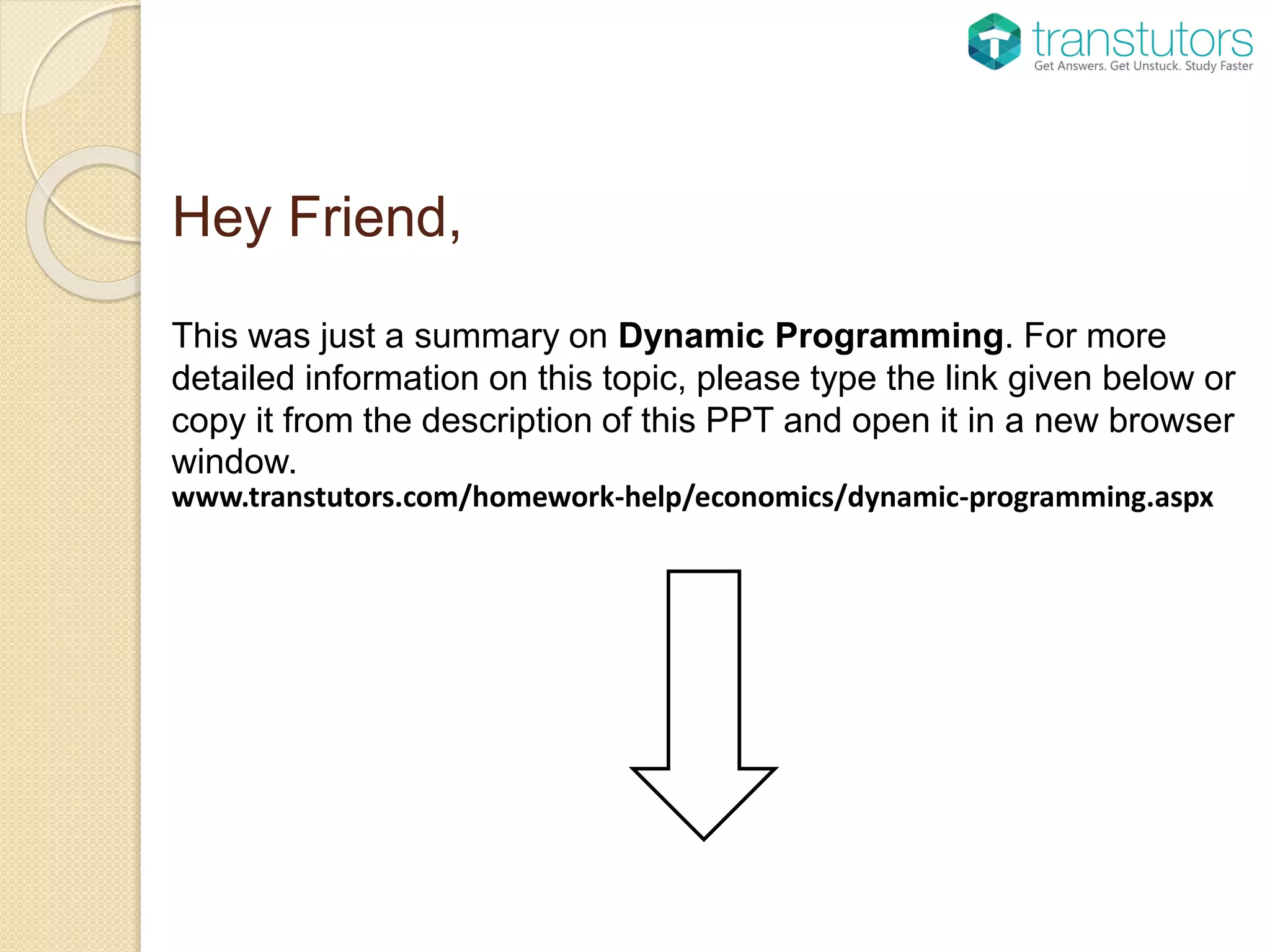 Dynamic Programming Economics Ppt
