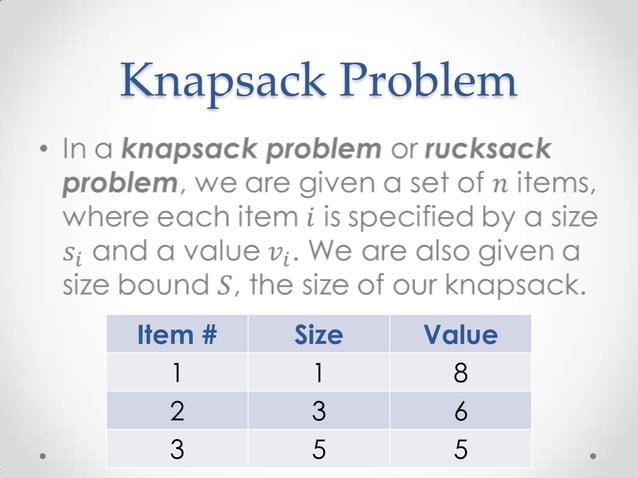 Knapsack Problem | PPTX | Programming Languages | Computing