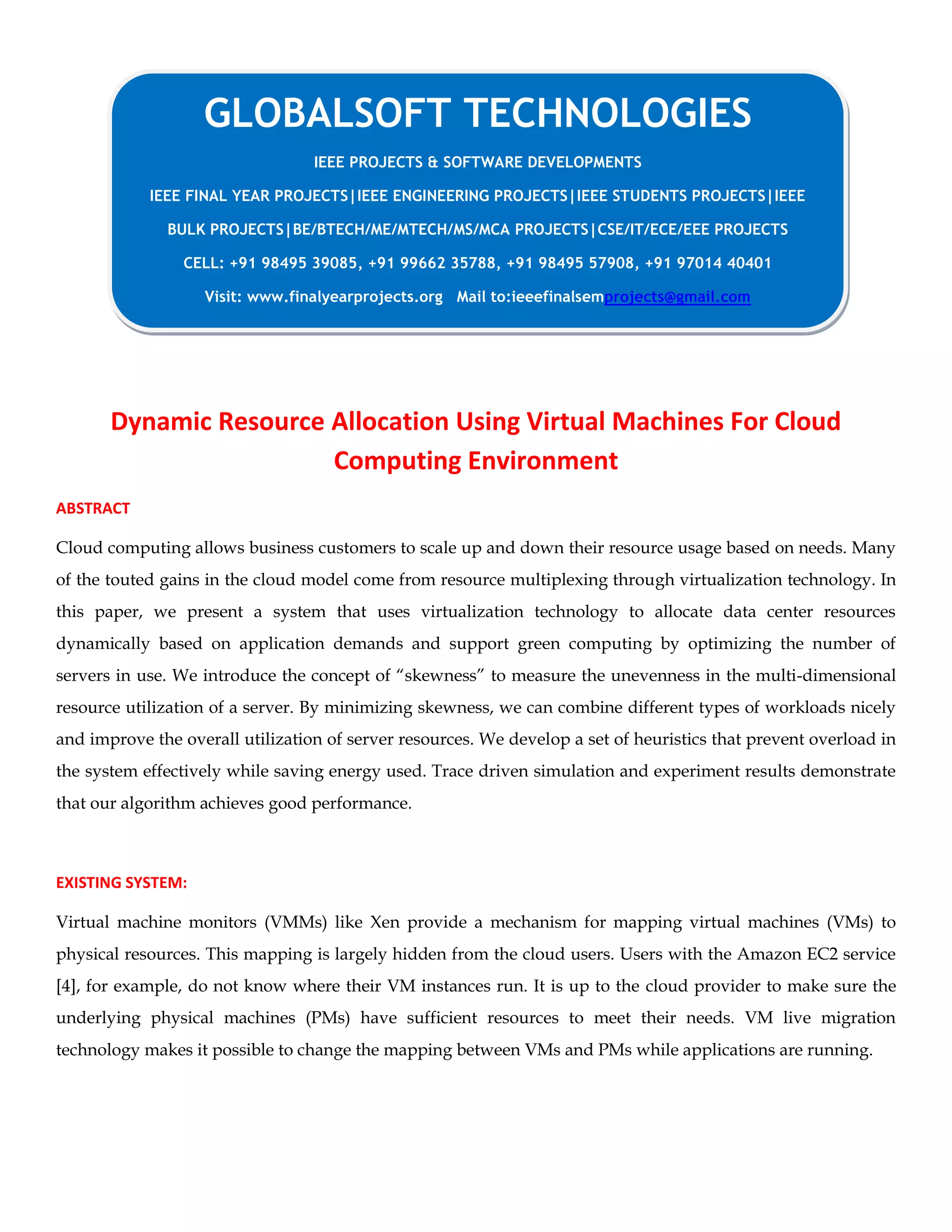 Dynamic resource allocation using virtual machines for cloud computing environment | PDF