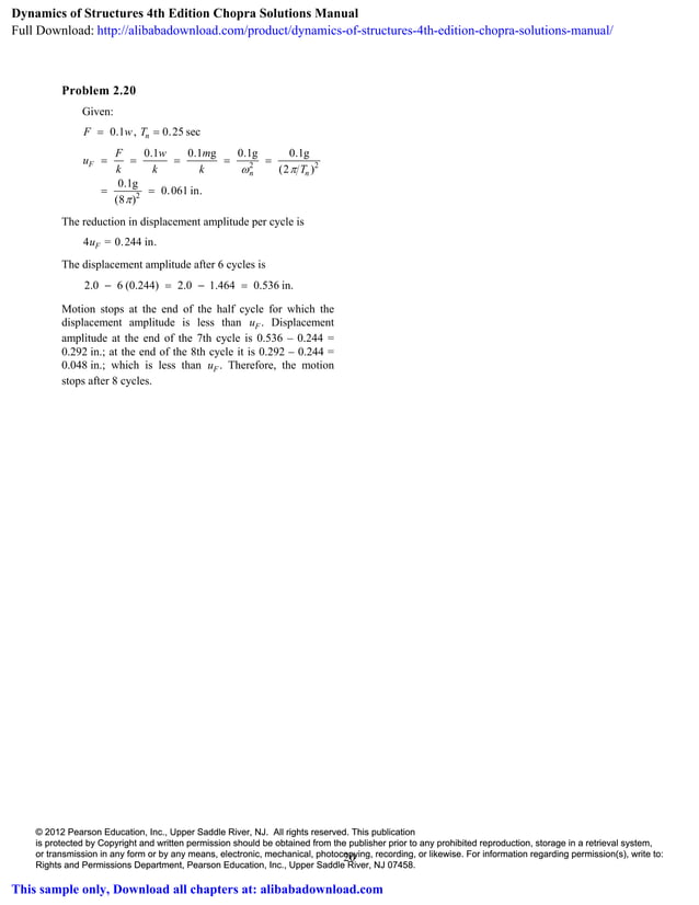 Dynamics of Structures 4th Edition Chopra Solutions Manual | PDF