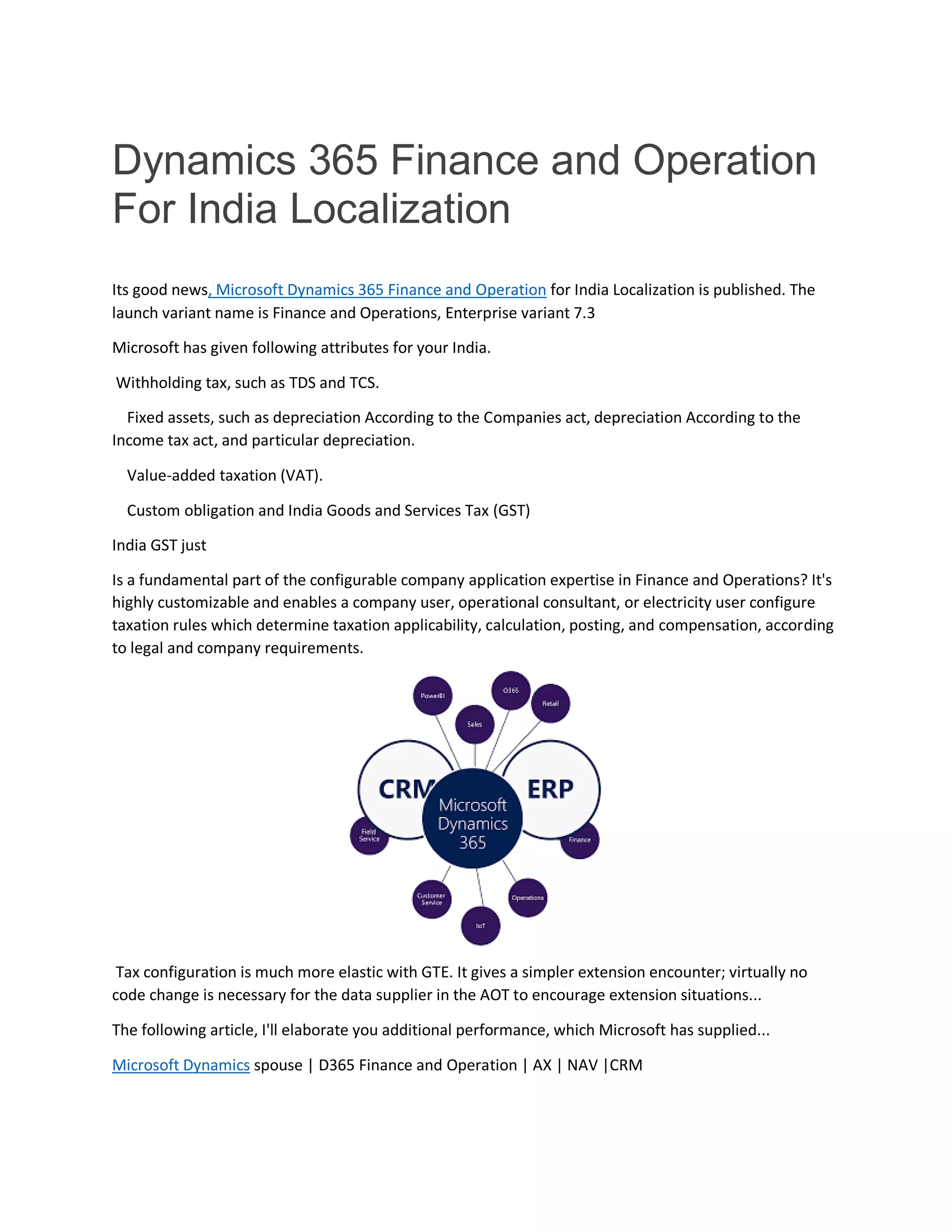Dynamics 365 Finance and Operation For India Localization | PDF