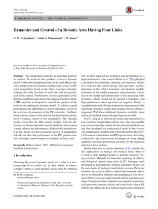 Dynamics and control of a robotic arm having four links | PDF