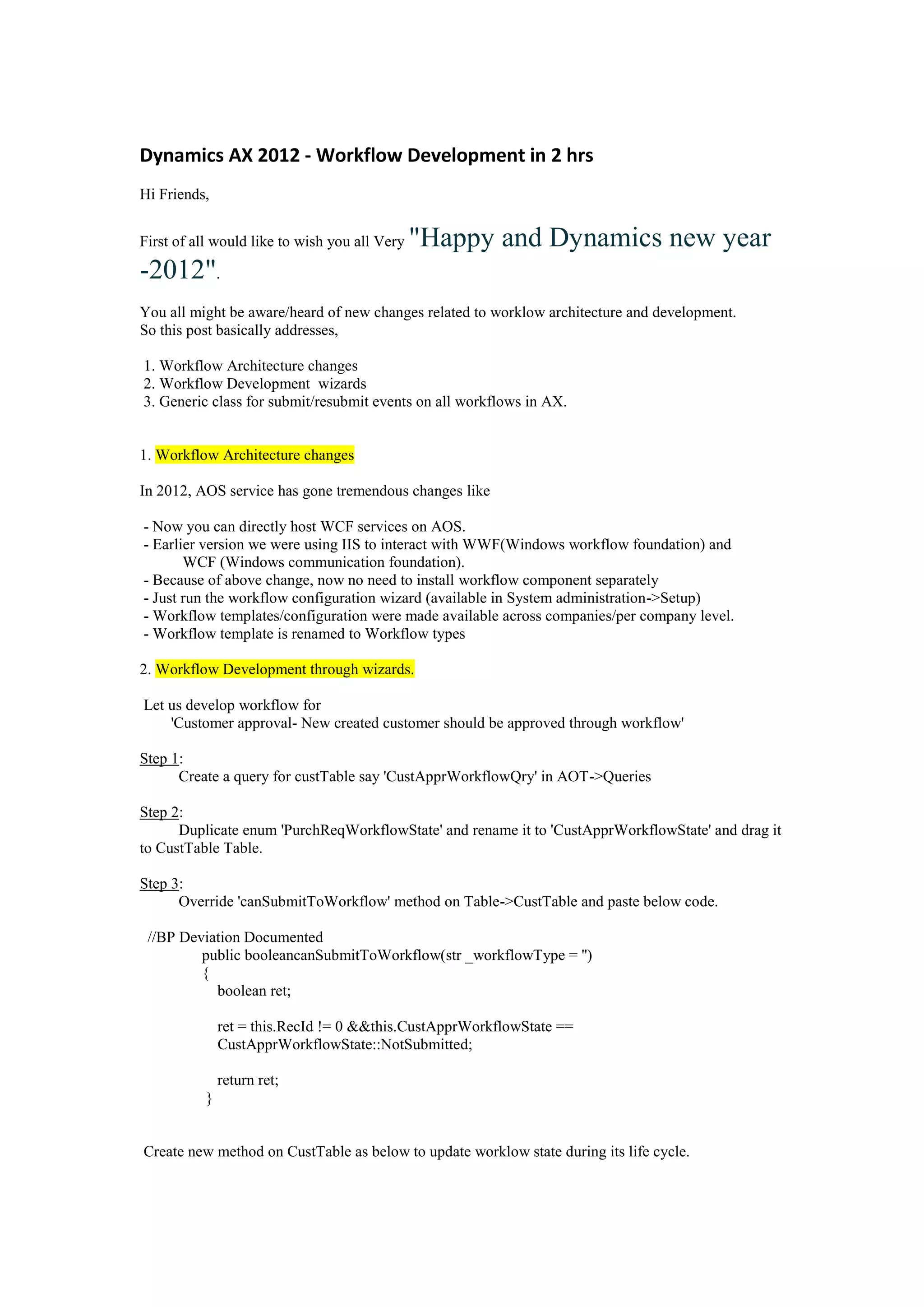 Dynamics ax 2012 workflow development | DOCX
