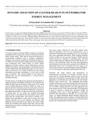 Dynamic selection of cluster head in in networks for energy management | PDF
