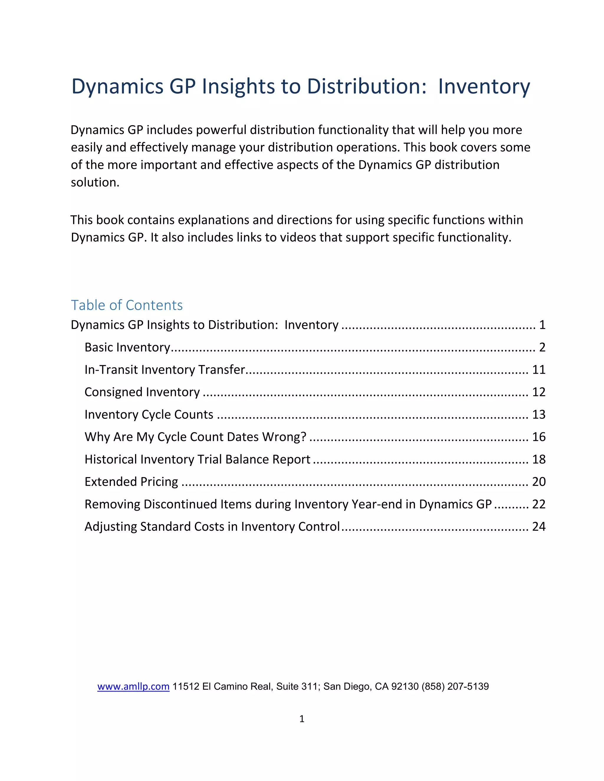 Dynamics gp insights to distribution - inventory | PDF
