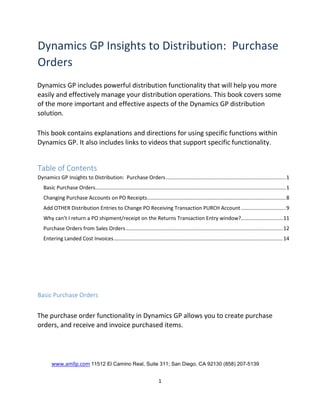 Dynamics gp insights to distribution - purchase orders | PDF