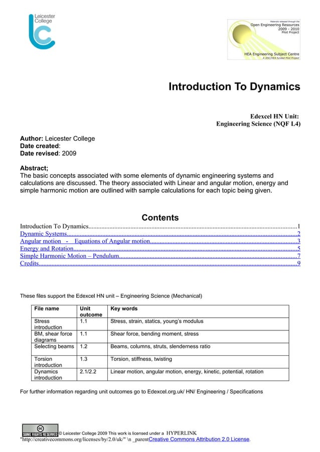 Introduction to Dynamics | DOC