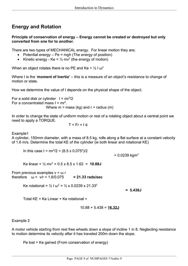 Introduction to Dynamics | DOC