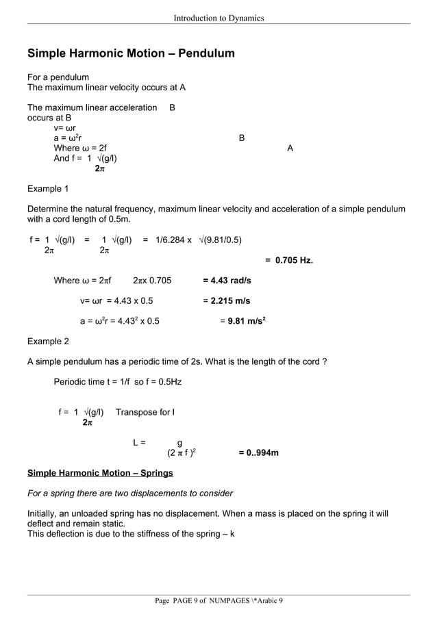 Introduction to Dynamics | DOC