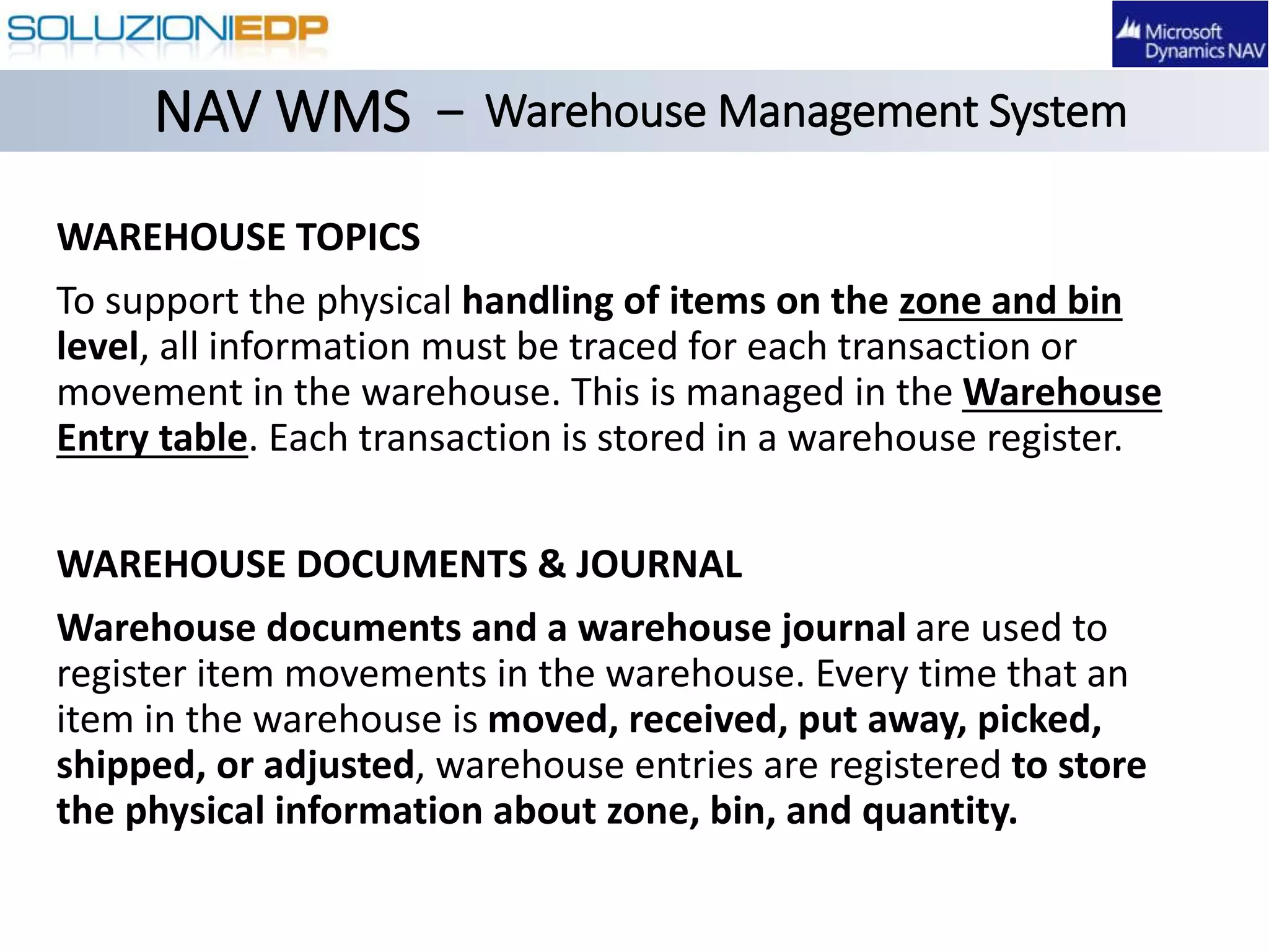 Dynamics NAV Warehouse Management System (WMS) | PPTX