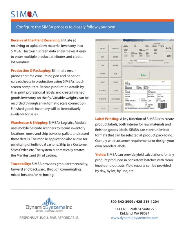 Dynamic Systems 2019 Simba-Meat Processing System | PDF
