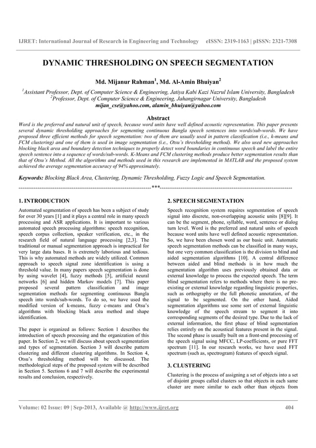 Dynamic thresholding on speech segmentation | PDF