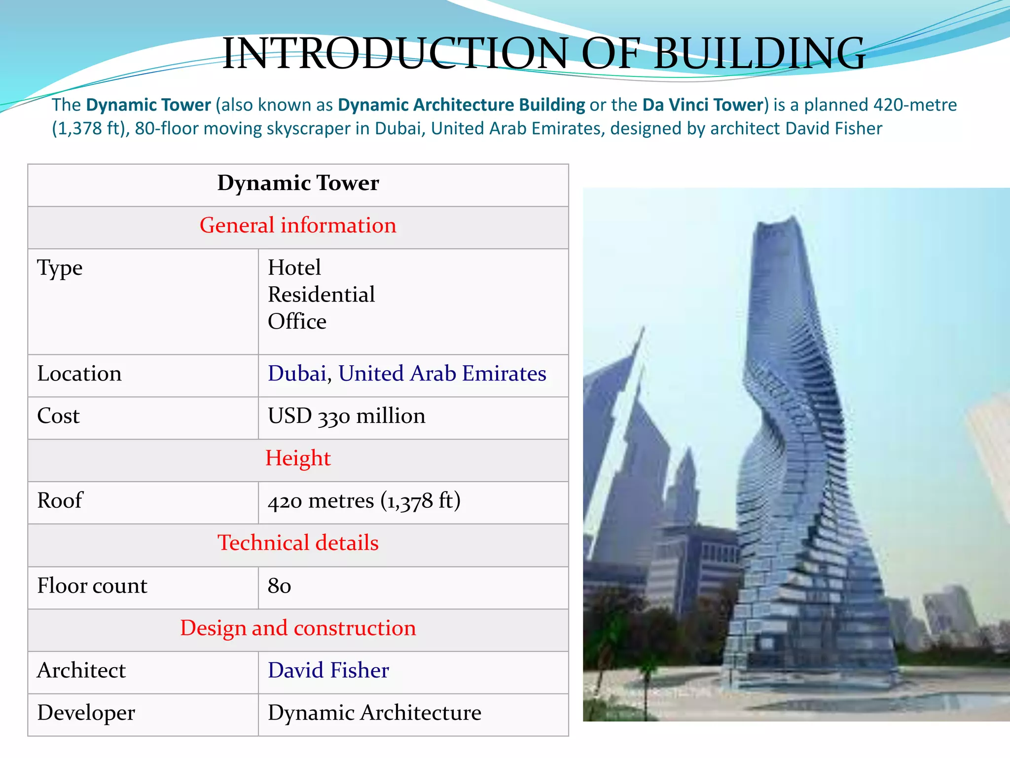 DYNAMIC/ DA VINCI/ROTATING TOWER,DUBAI | PPTX