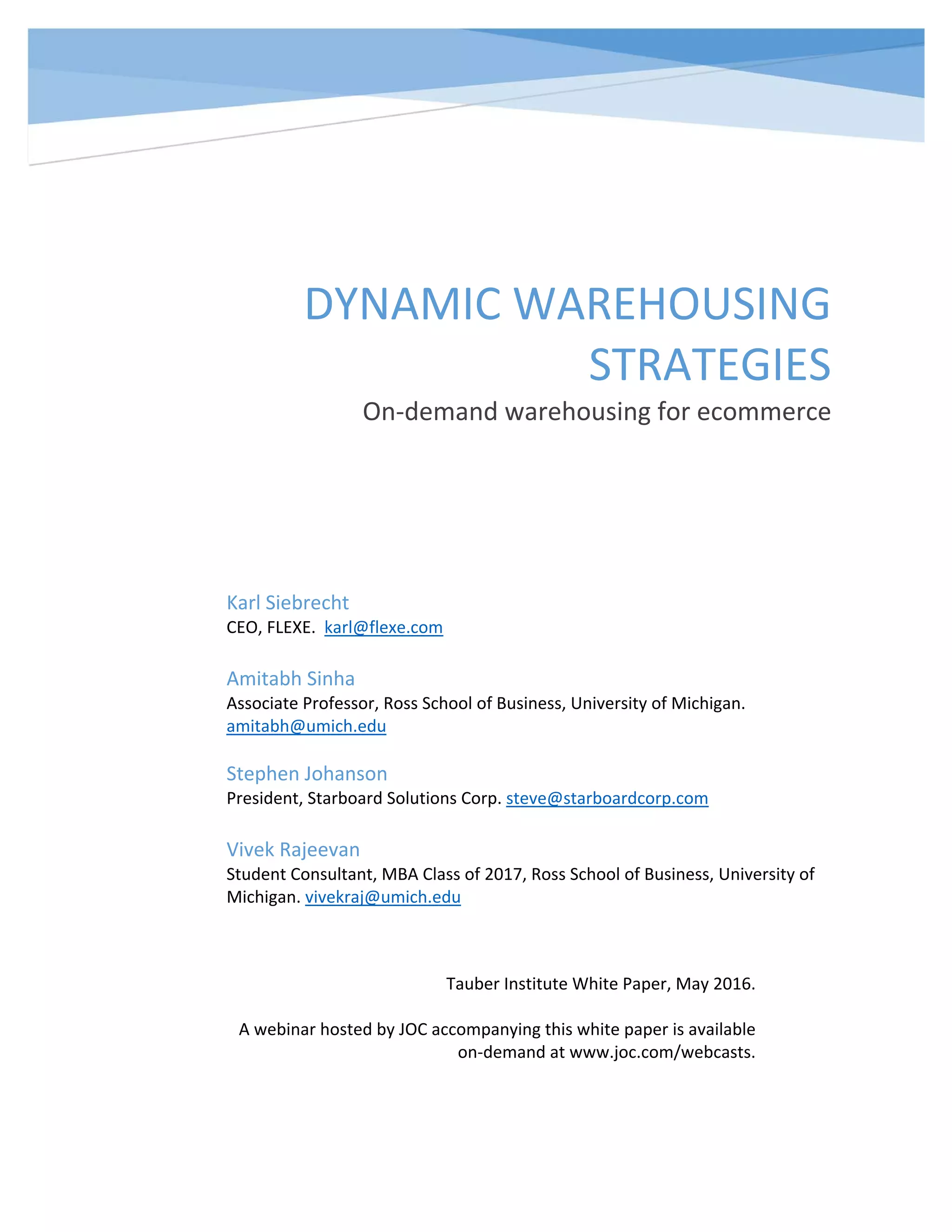Dynamic warehousing strategies | PDF
