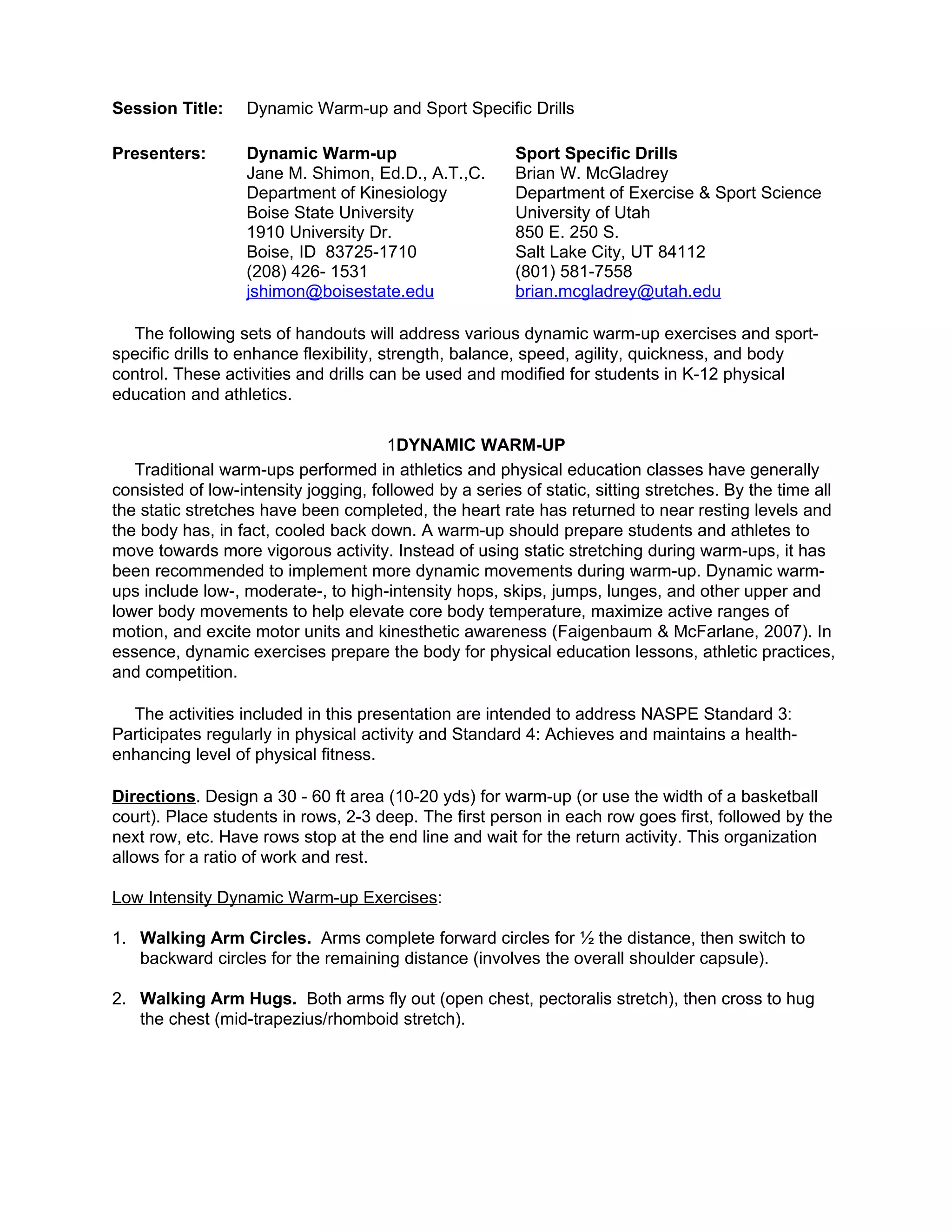 Dynamic Warm Up | PDF