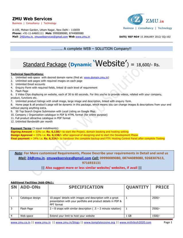 Dynamic website quotation | PDF | Web Hosting | Internet