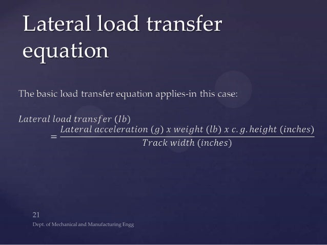 Dynamic weight transfer in vehicle