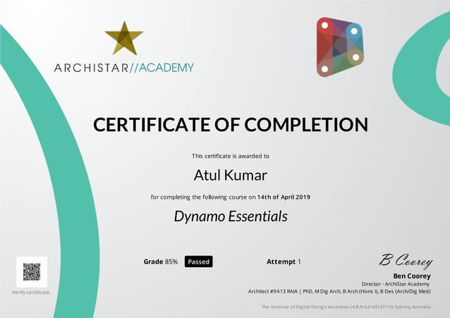 Dynamo essentials - Certificate of Completion | PPT