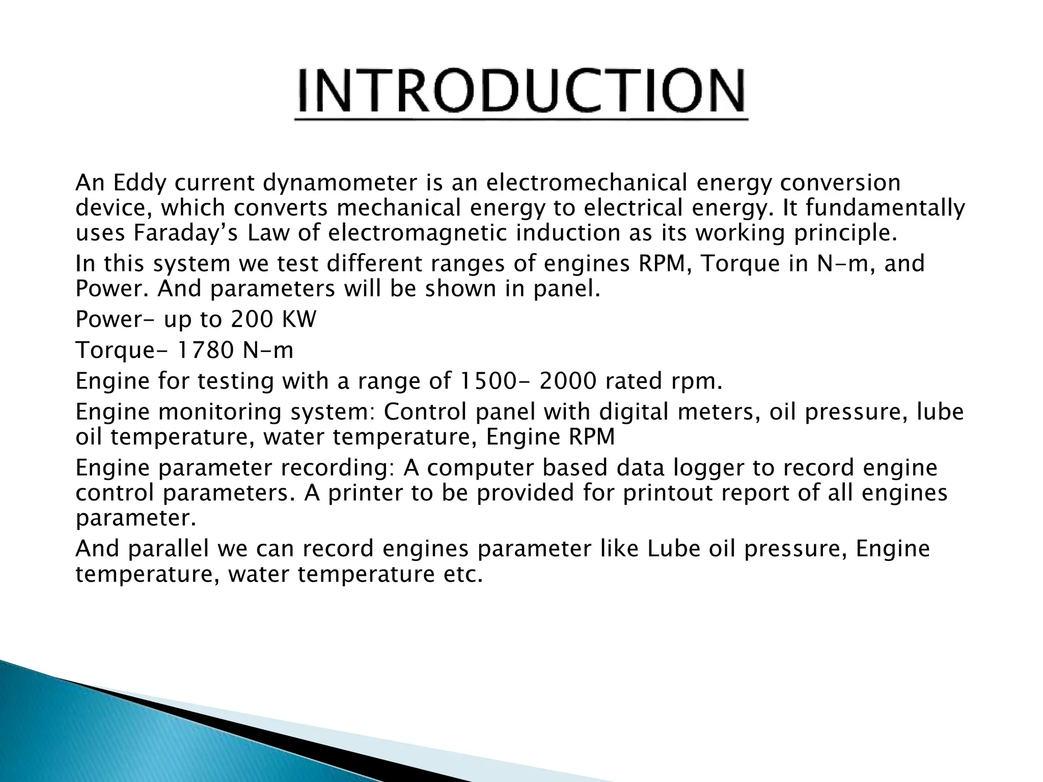 Dynamometer Engine Test Rig for engines parameters RPM | PPTX