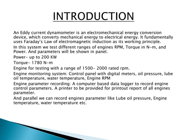 Dynamometer Engine Test Rig for engines parameters RPM | PPTX