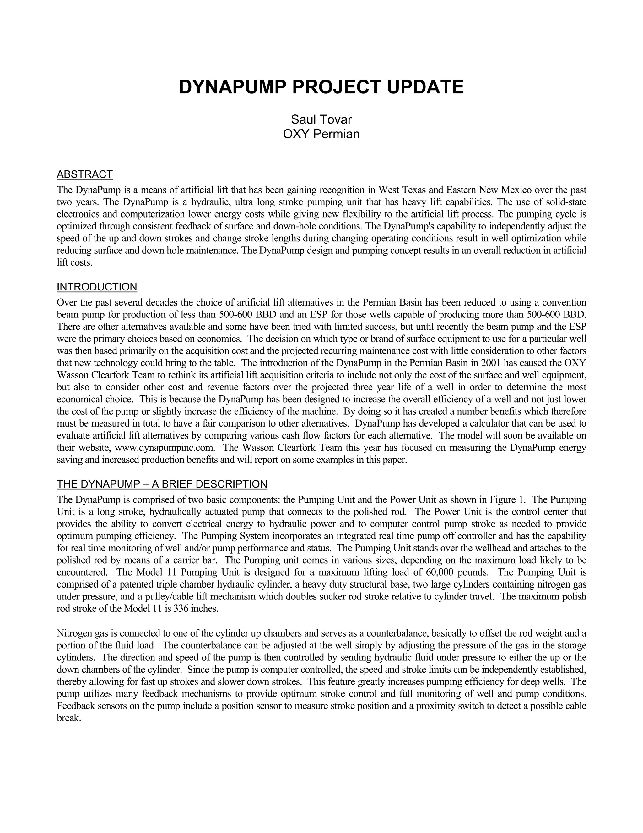 Dyna pump spe paper saul tovar oxy permain | PDF