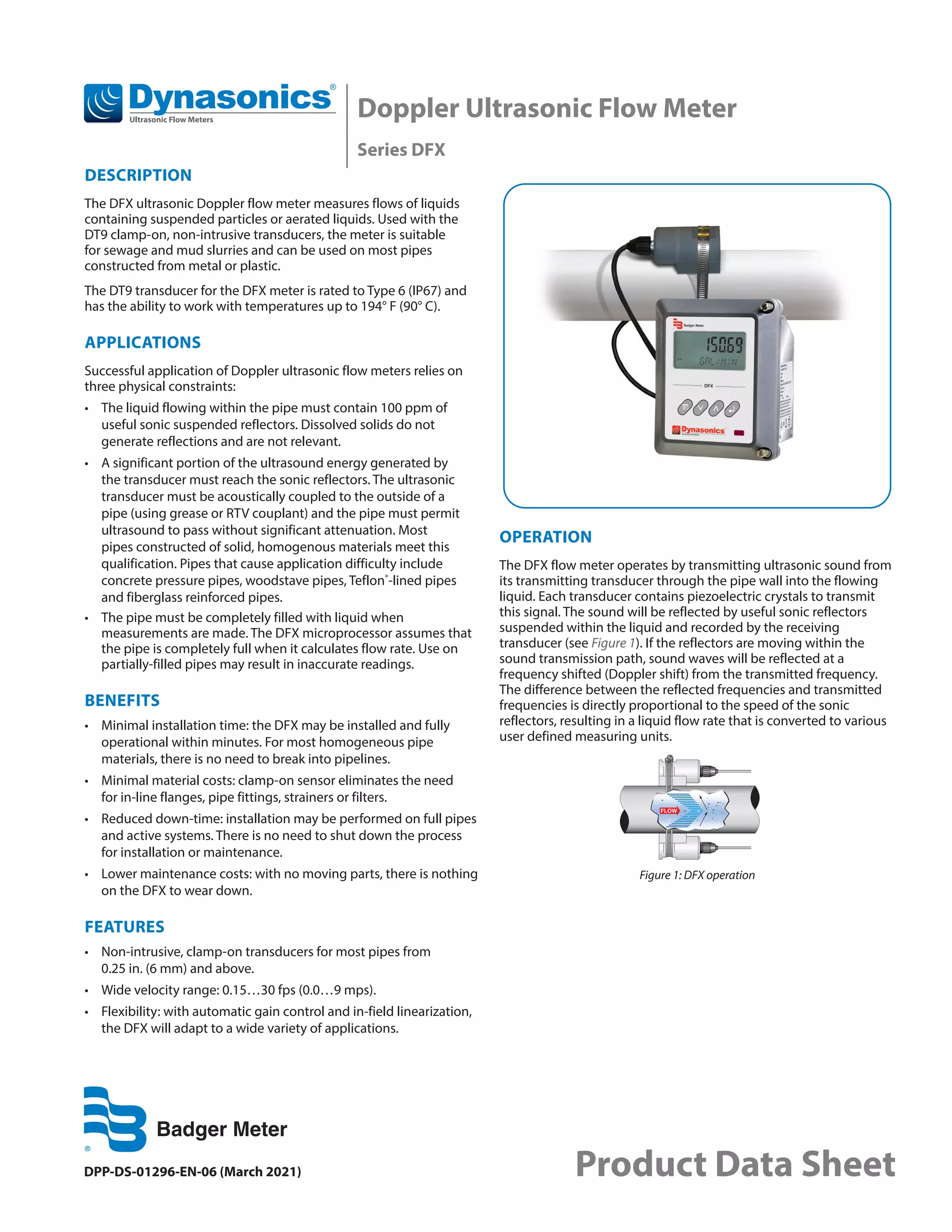Dynasonics dfx datasheet badger meter doppler ultrasonic flow meter | PDF