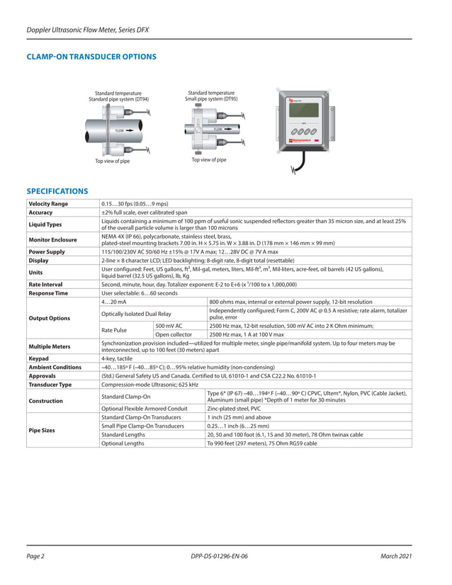 Dynasonics dfx datasheet badger meter doppler ultrasonic flow meter | PDF