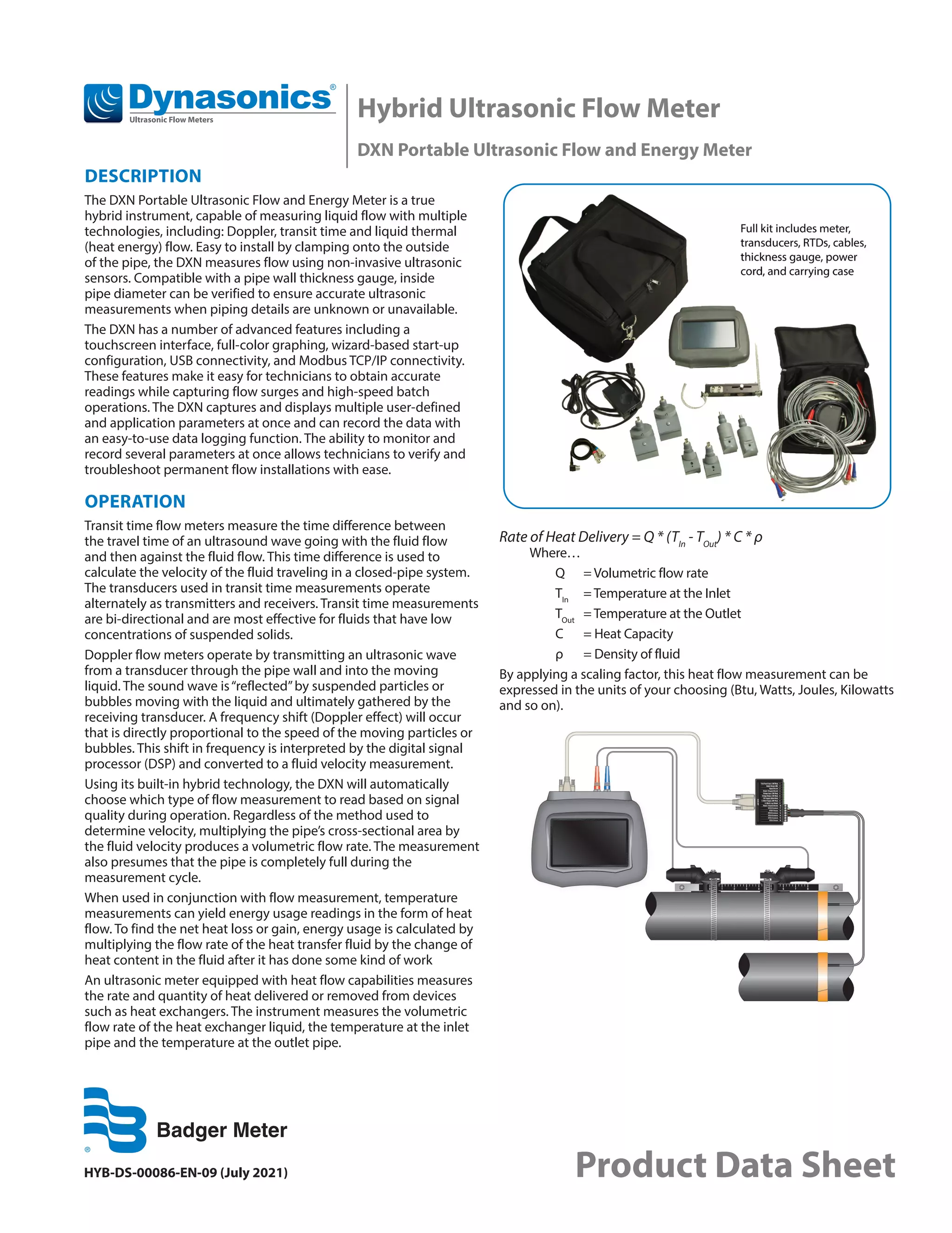 Dynasonics dxn datasheet badger meter portable clamp-on ultrasonic flow ...