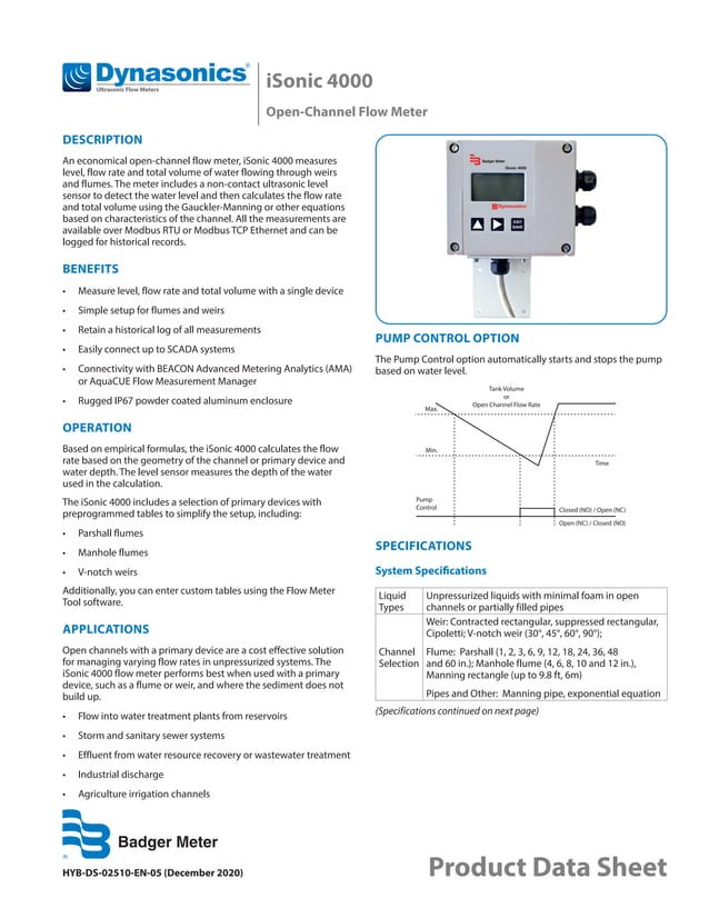 Dynasonics i sonic 4000 datasheet badger meter_open-channel flow meter ...