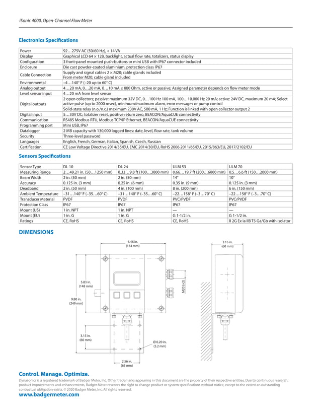 Dynasonics i sonic 4000 datasheet badger meter_open-channel flow meter ...