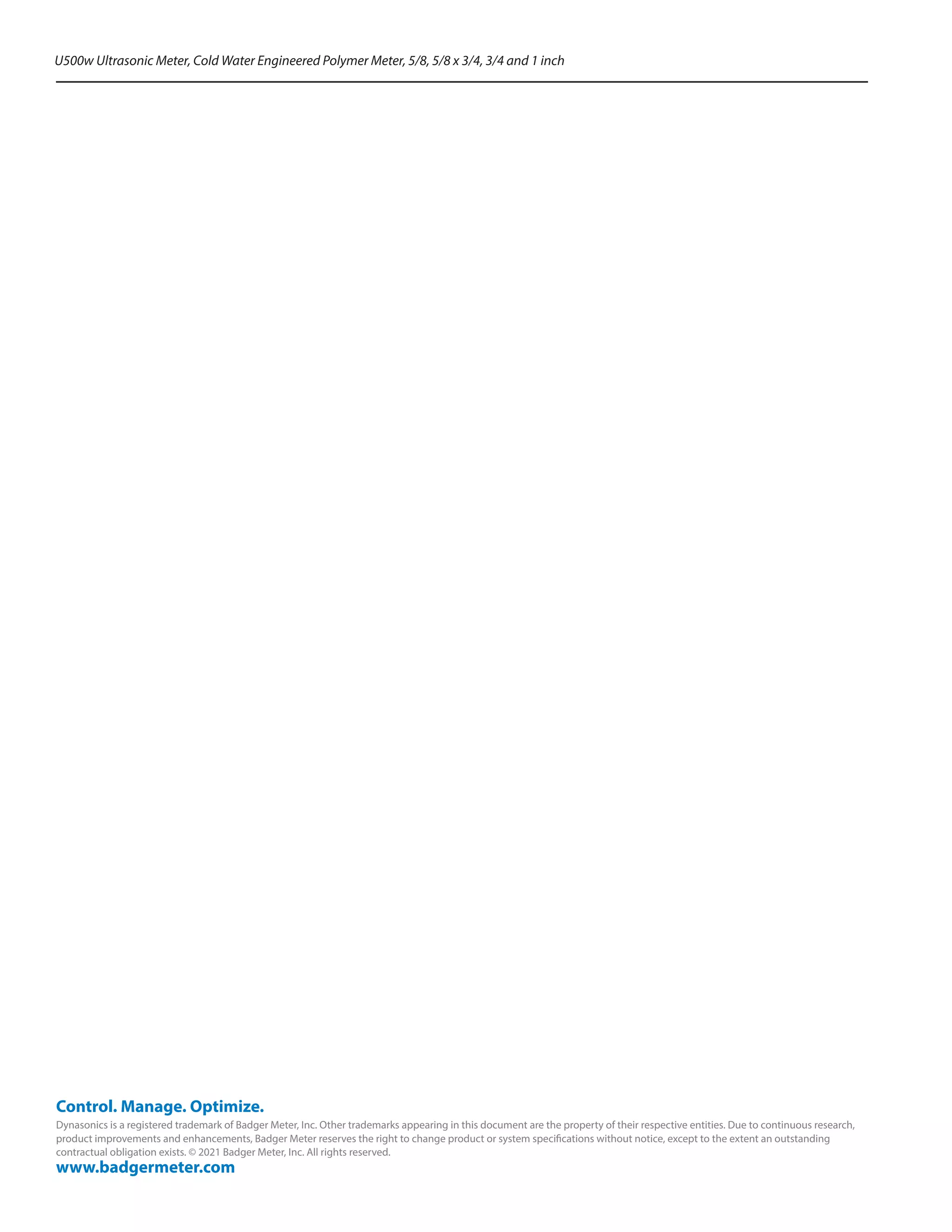Dynasonics u500w datasheet badger meter ultrasonic cold water meter_product line 2 | PDF