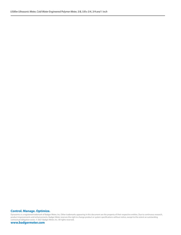 Dynasonics u500w datasheet badger meter ultrasonic cold water meter_product line 2 | PDF
