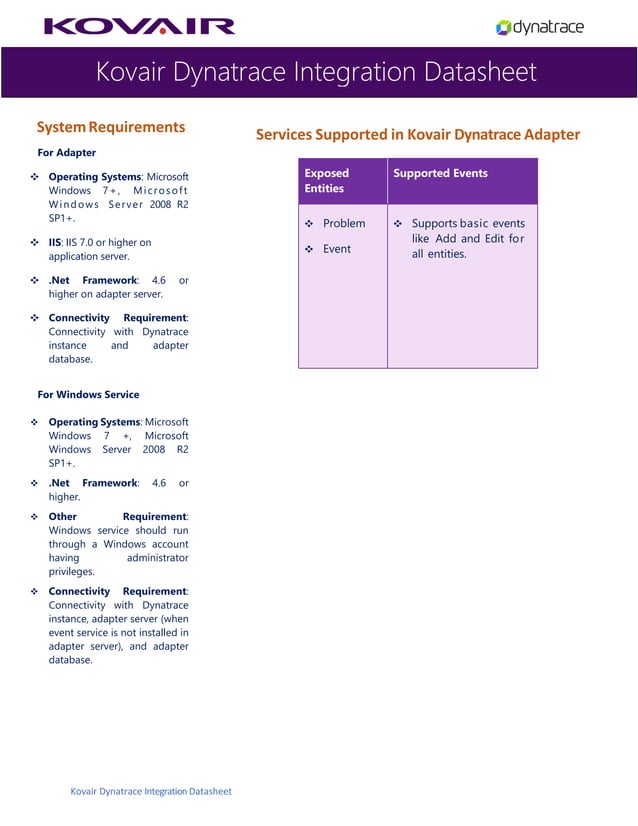Dynatrace Integration Adapter - Datasheet | PDF