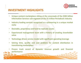 Derycz Scientific Investor Presentation | PPT