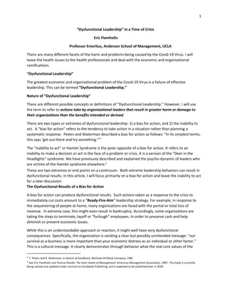 Dysfunctional leadership in response to the covid 19 virus crisis | PDF ...