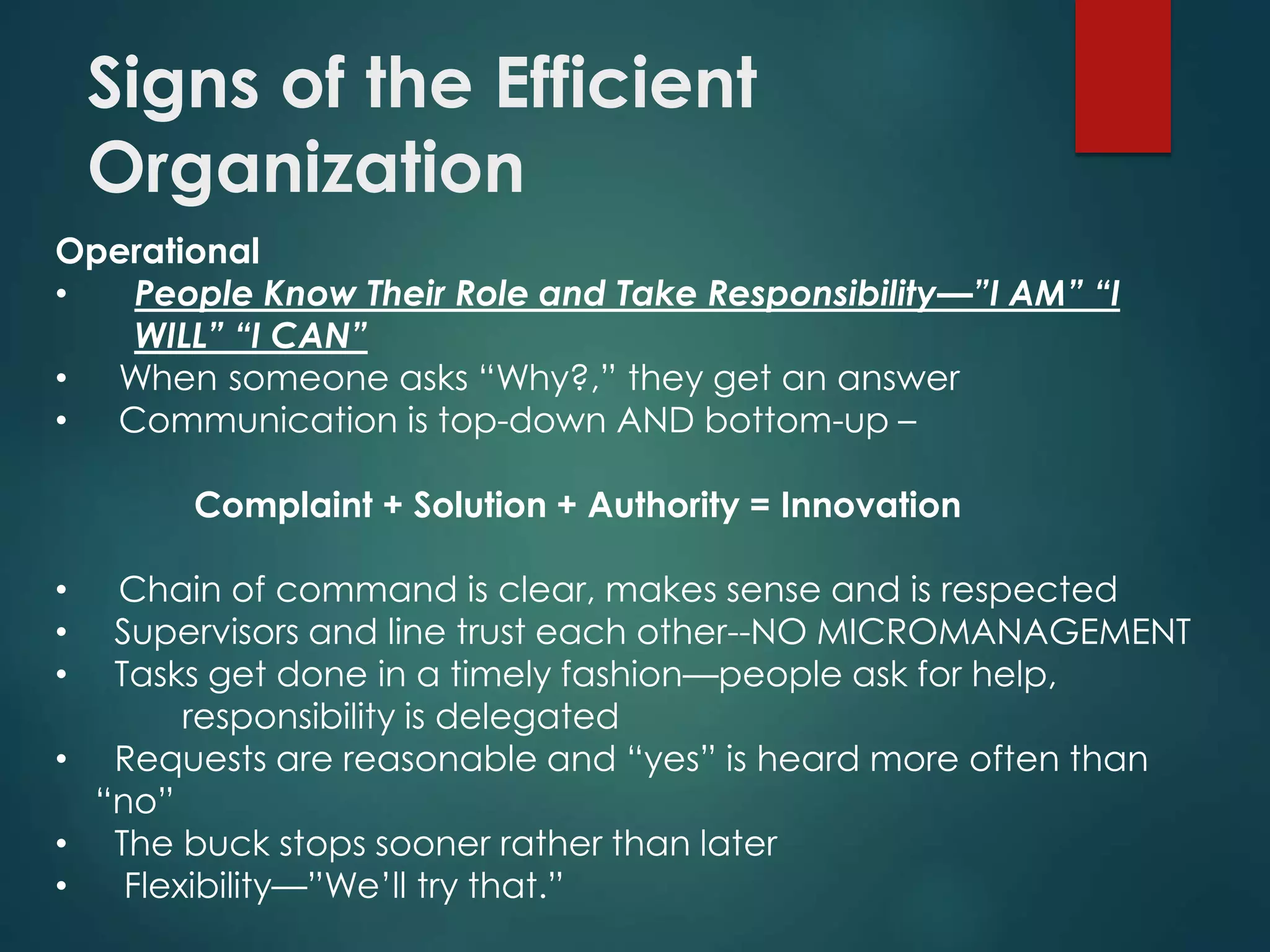 The Efficient Organization vs. The Dysfunctional Organization | PPTX