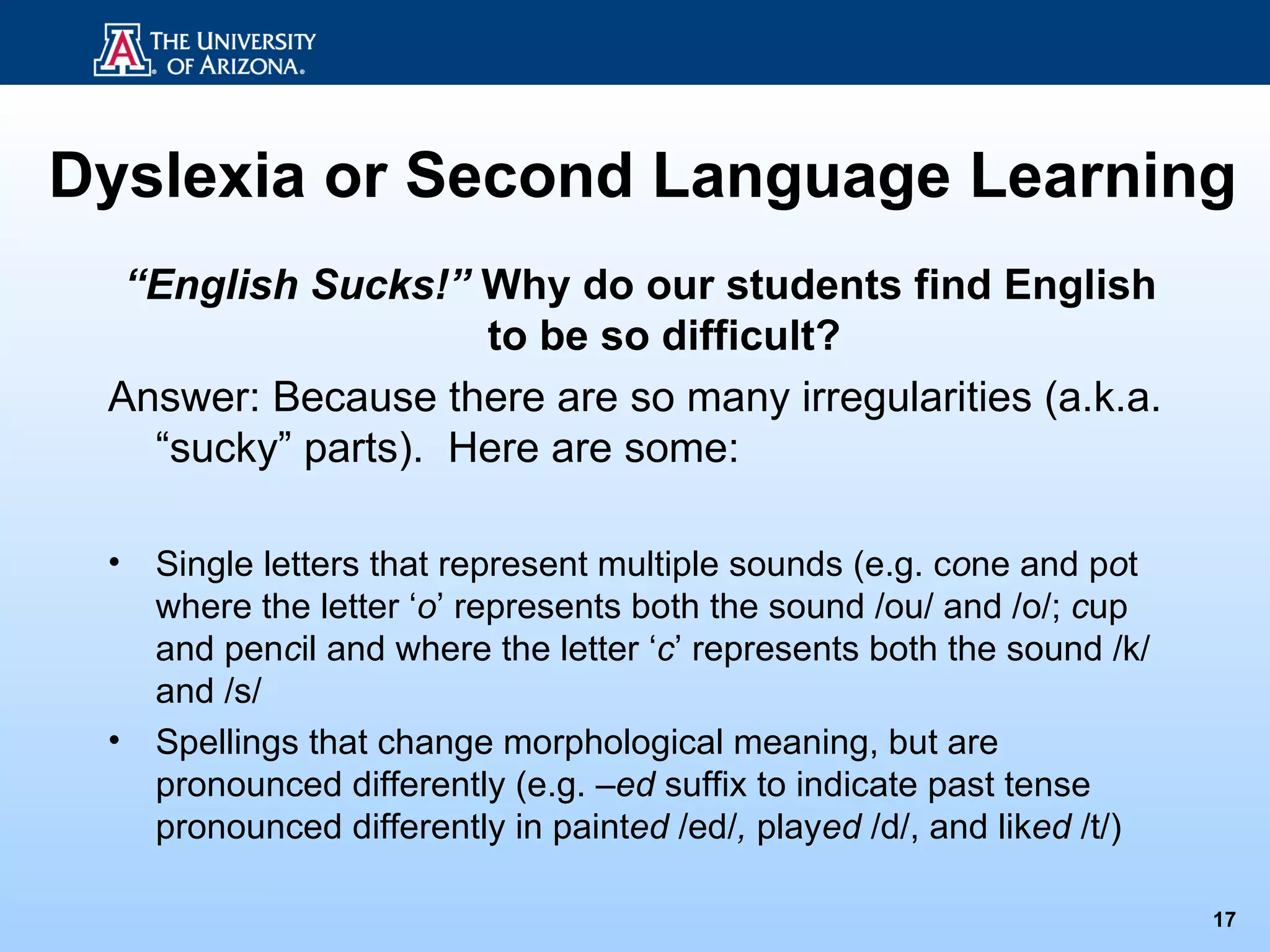 Dyslexia or Second Language Learning? | PPT