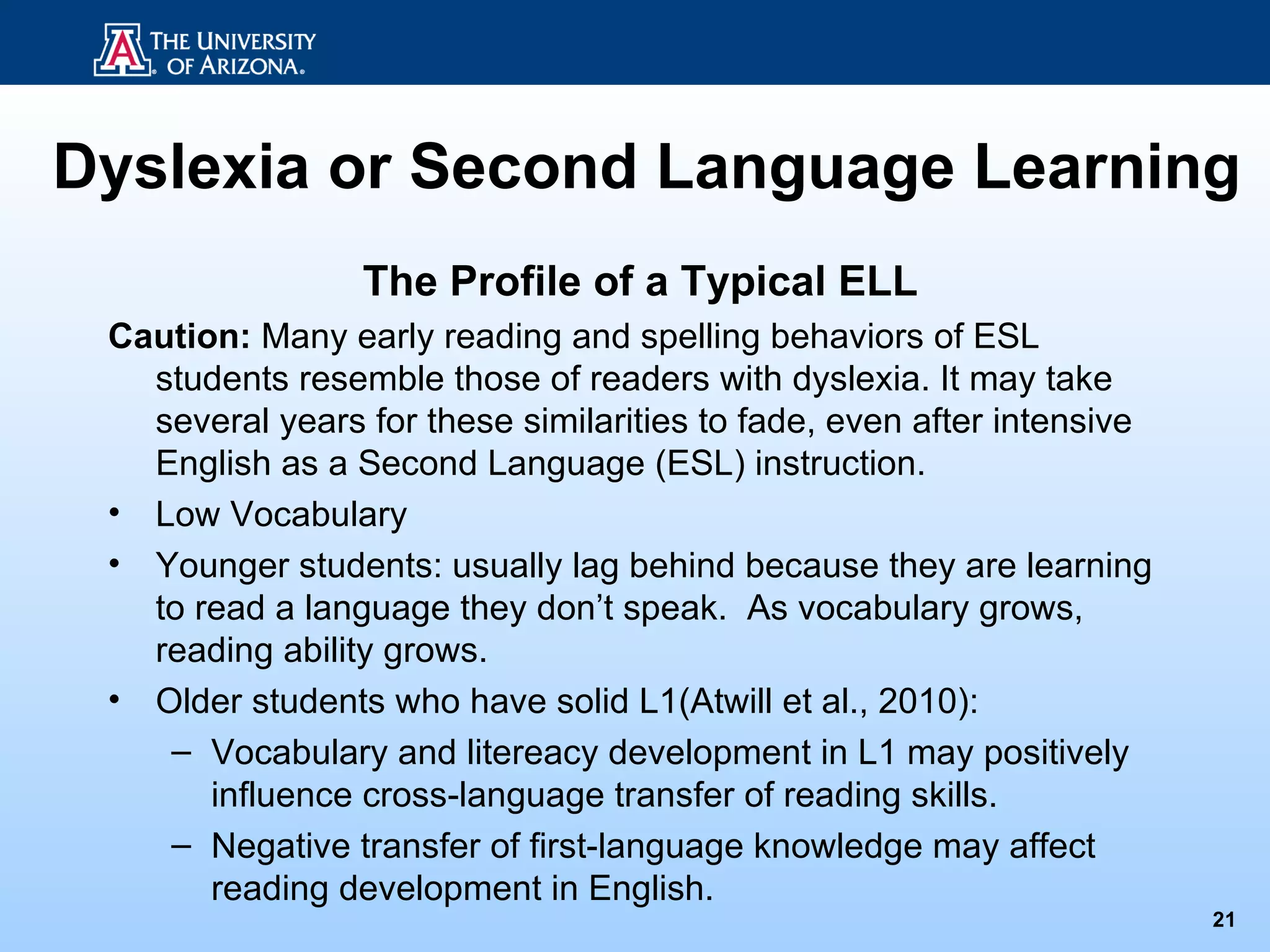 Dyslexia or Second Language Learning? | PPT