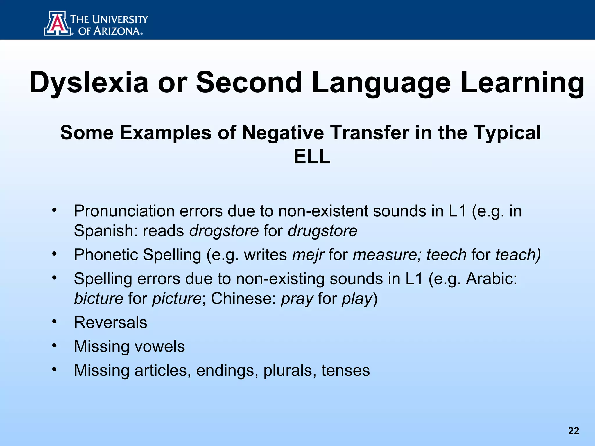 Dyslexia or Second Language Learning? | PPT