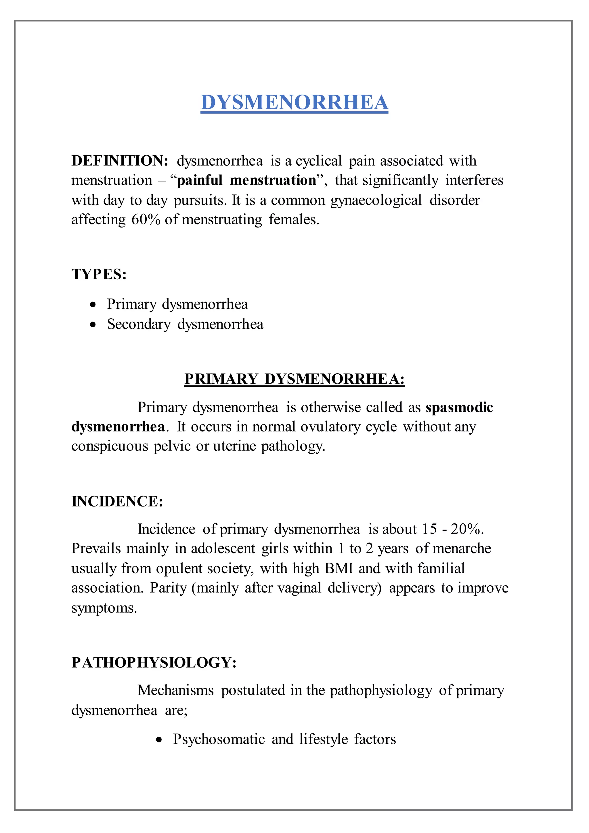 Dysmenorrhea - The Menstrual cramps | DOCX