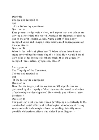 DystopiaChoose and respond to one of the following questions.docx ...