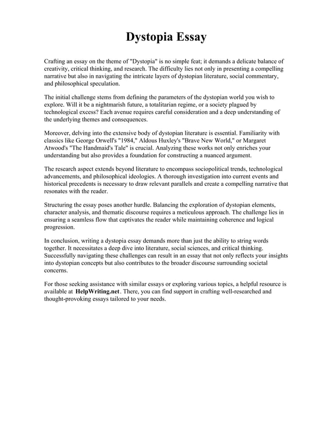 Dystopia Essay. Genesee Community College | PDF