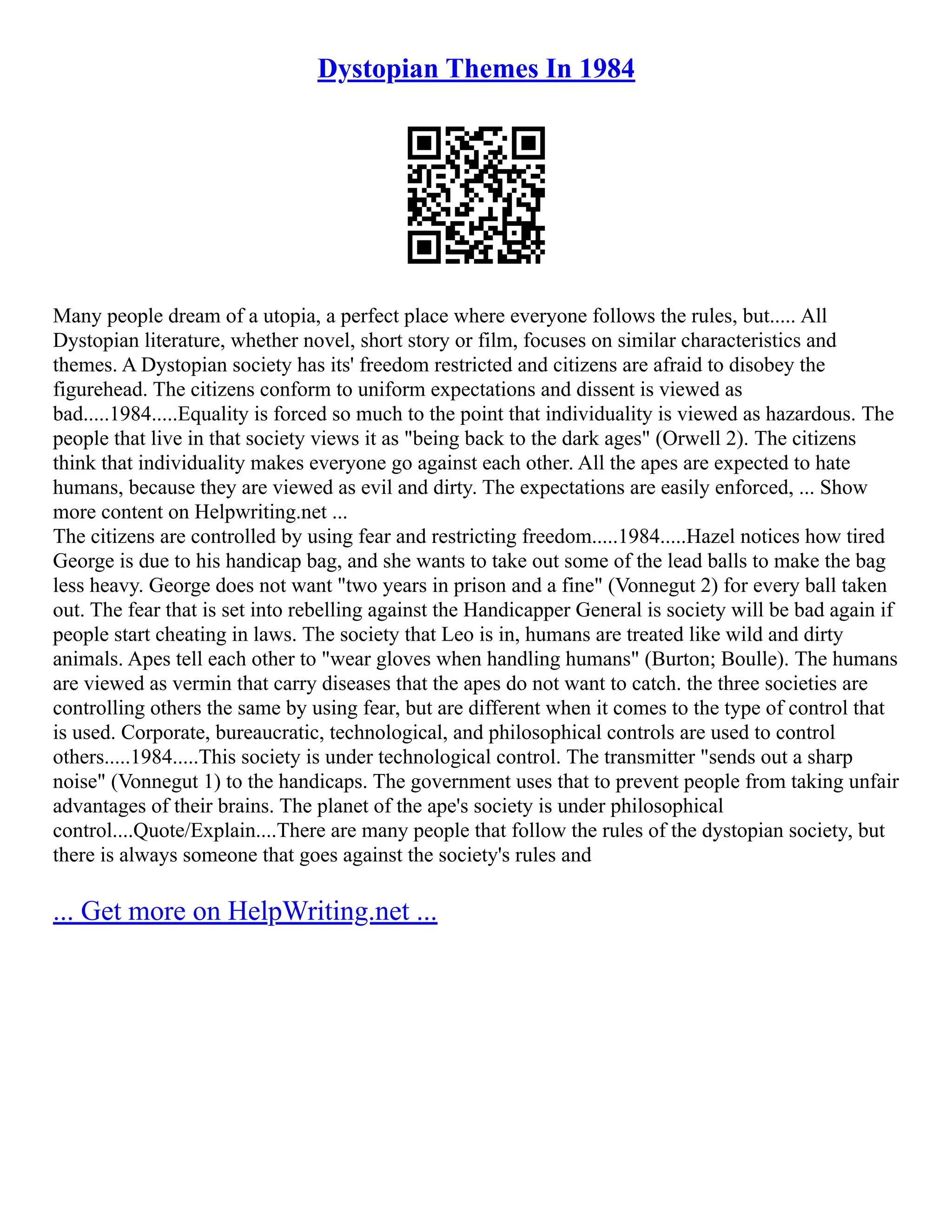 Dystopian Themes In 1984 | PDF