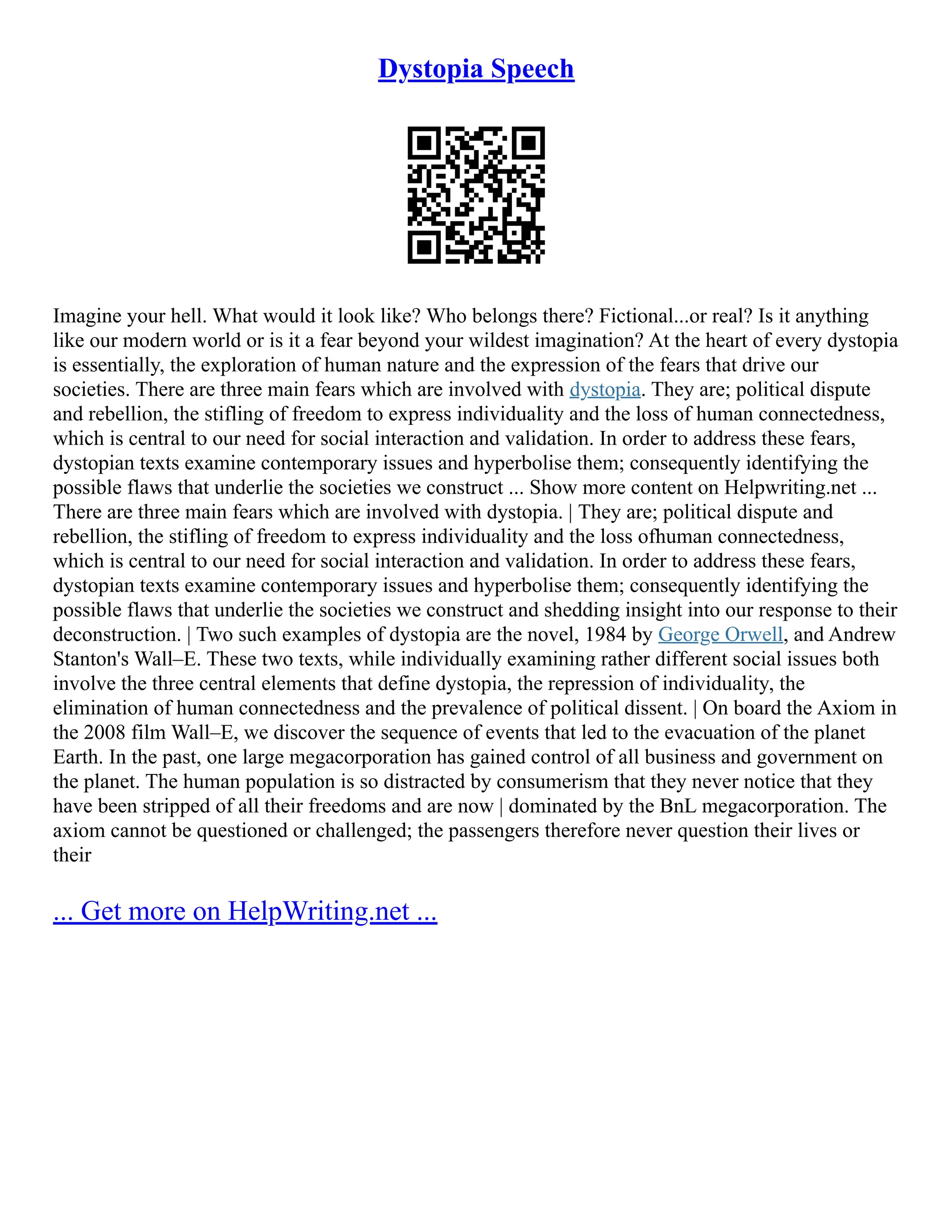 Dystopia Speech | PDF